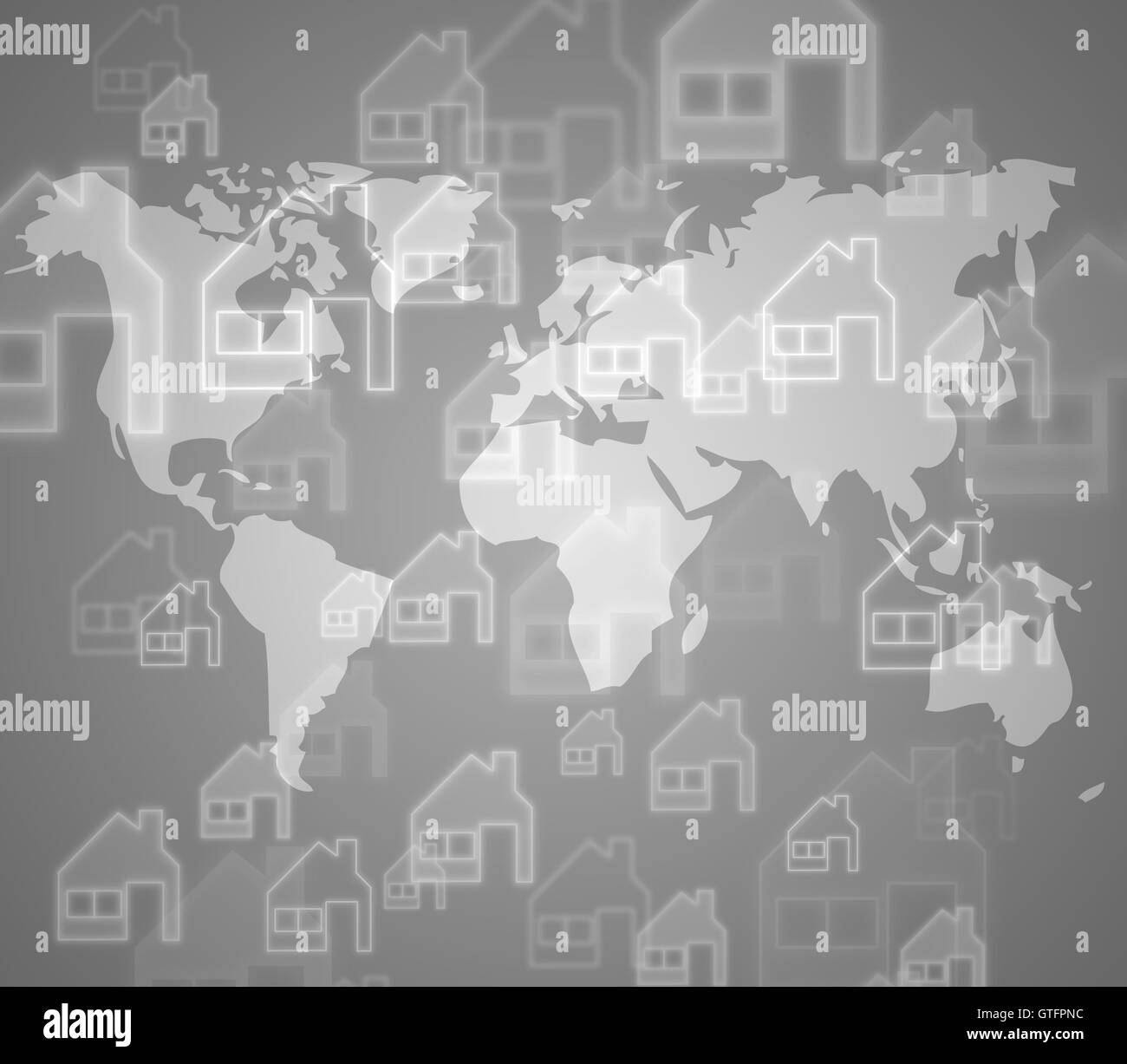 Home button on world map background Stock Photo - Alamy