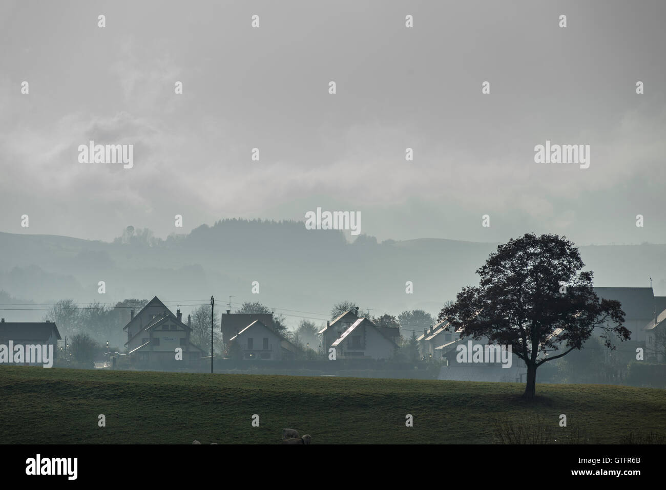 Beautiful foggy environment at Burguete village, Navarre, Spain Stock ...