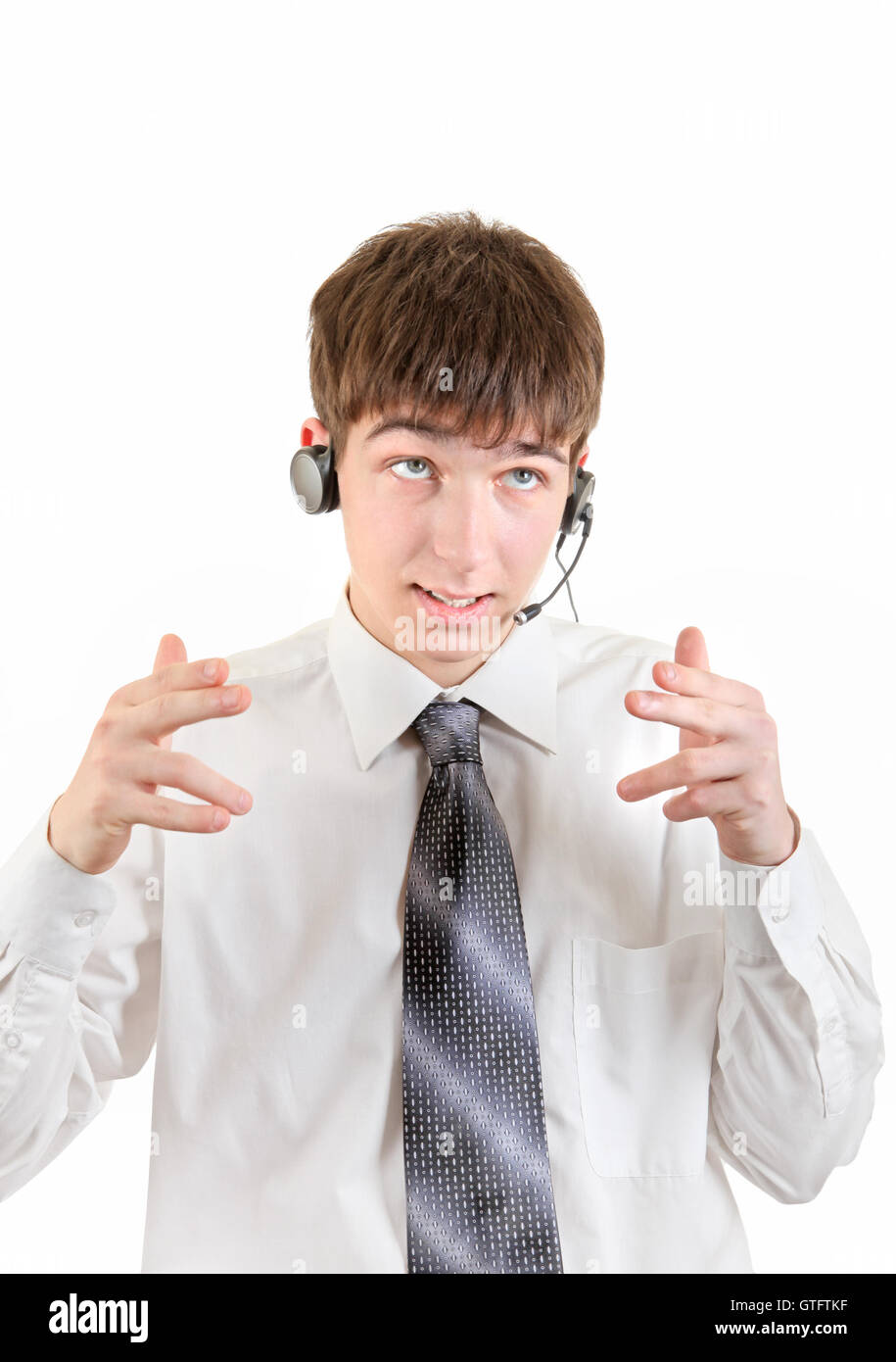 Young Man with Headset Stock Photo - Alamy