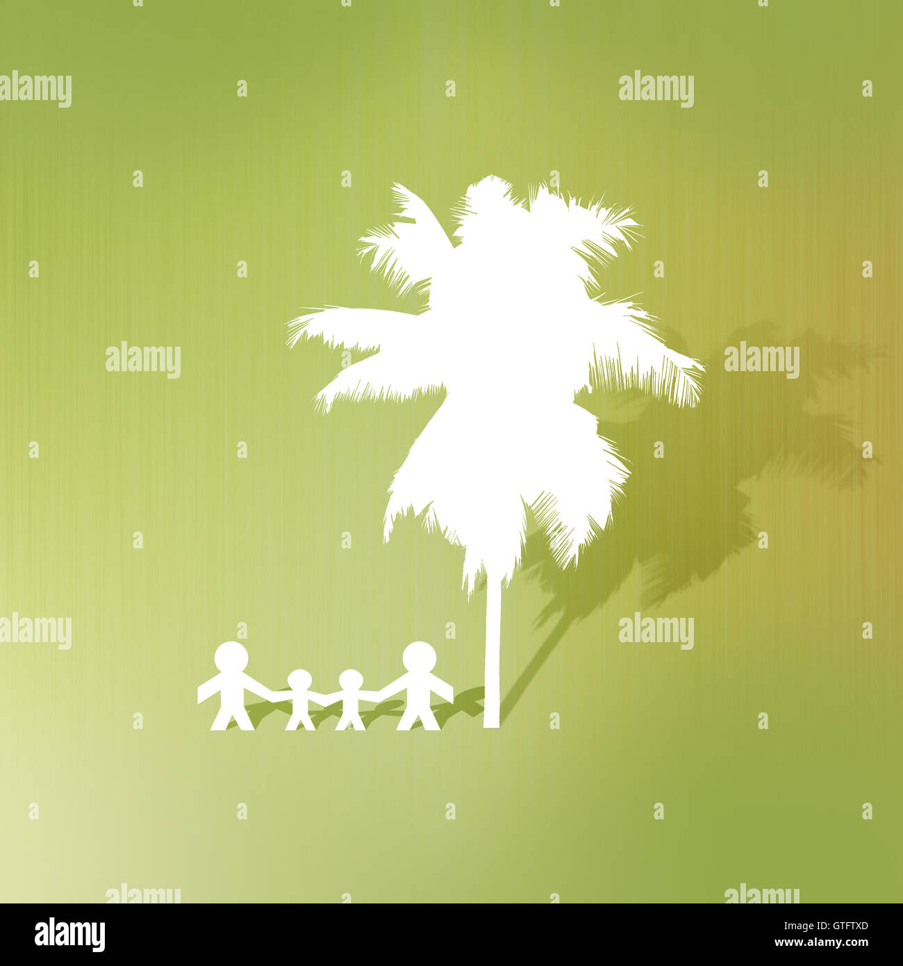 Coconut tree and family of paper cut on abstract background Stock Photo ...