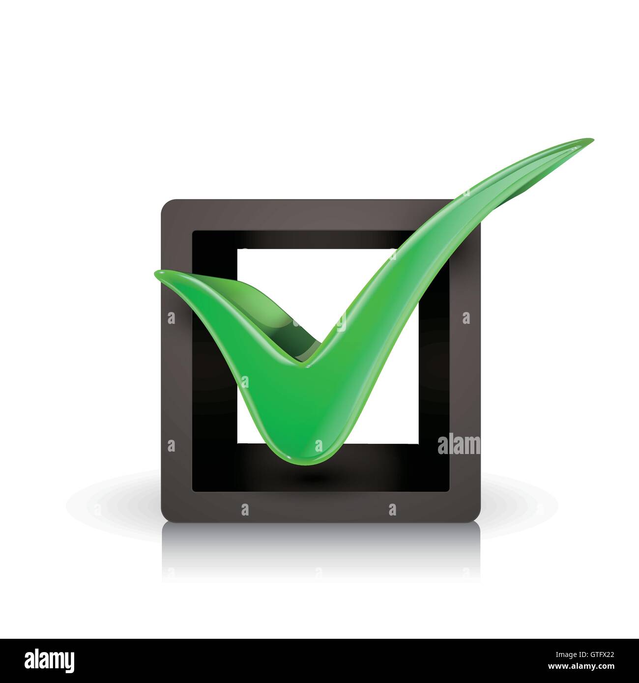 3d green check mark in box isolated white background Stock Vector Image ...