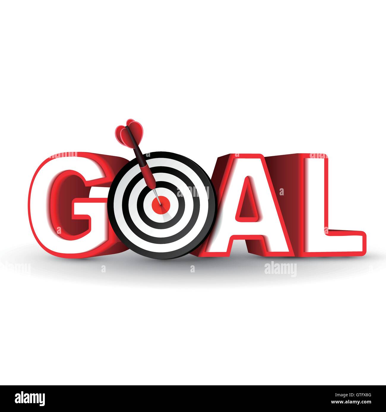 goal red word and conceptual target with arrow on white background ...
