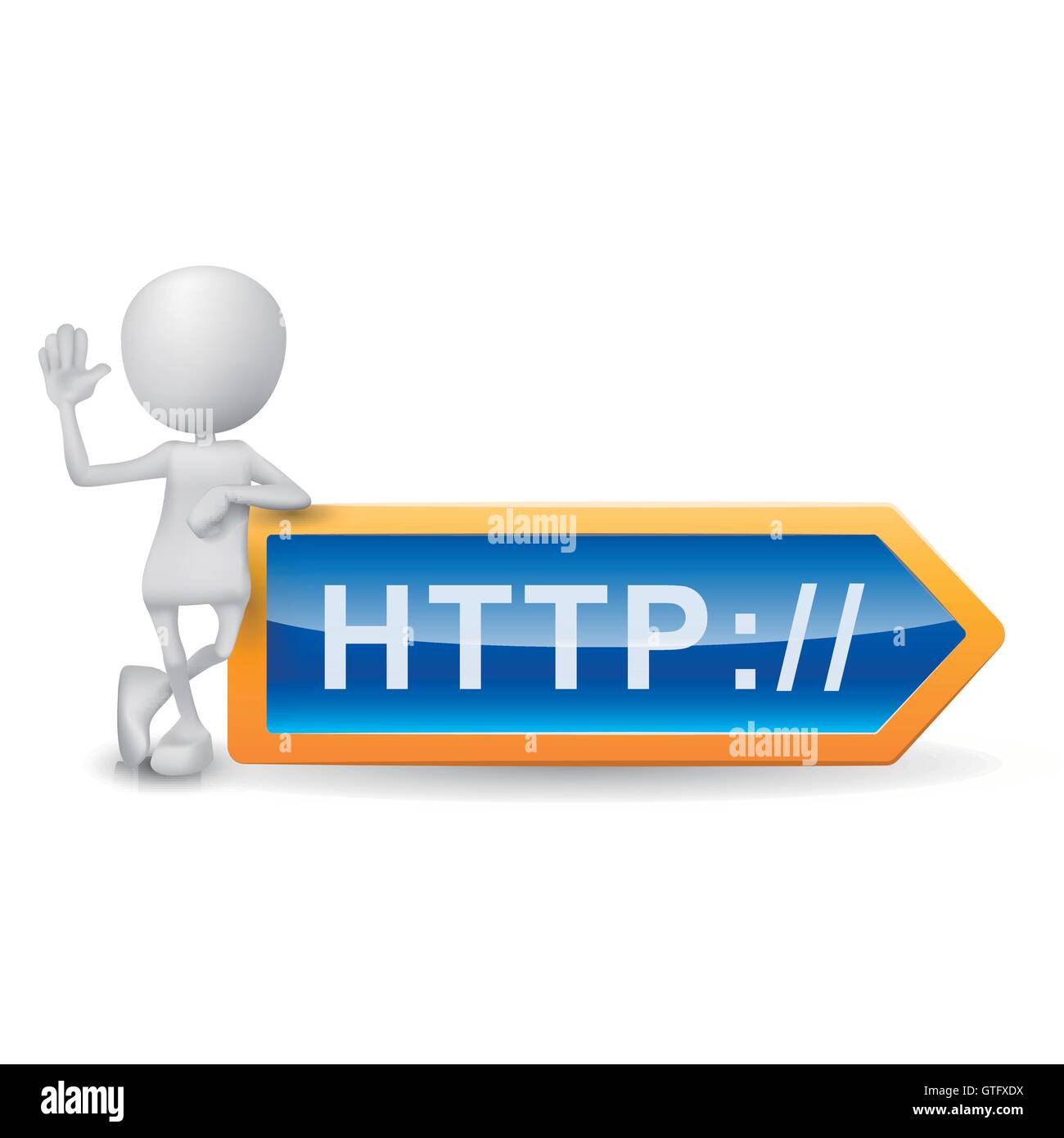 3d human with a arrow and word " http://" isolated white background ...