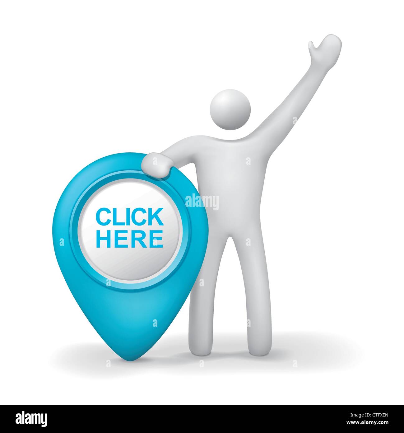3d human with click here symbol isolated white background Stock Vector ...