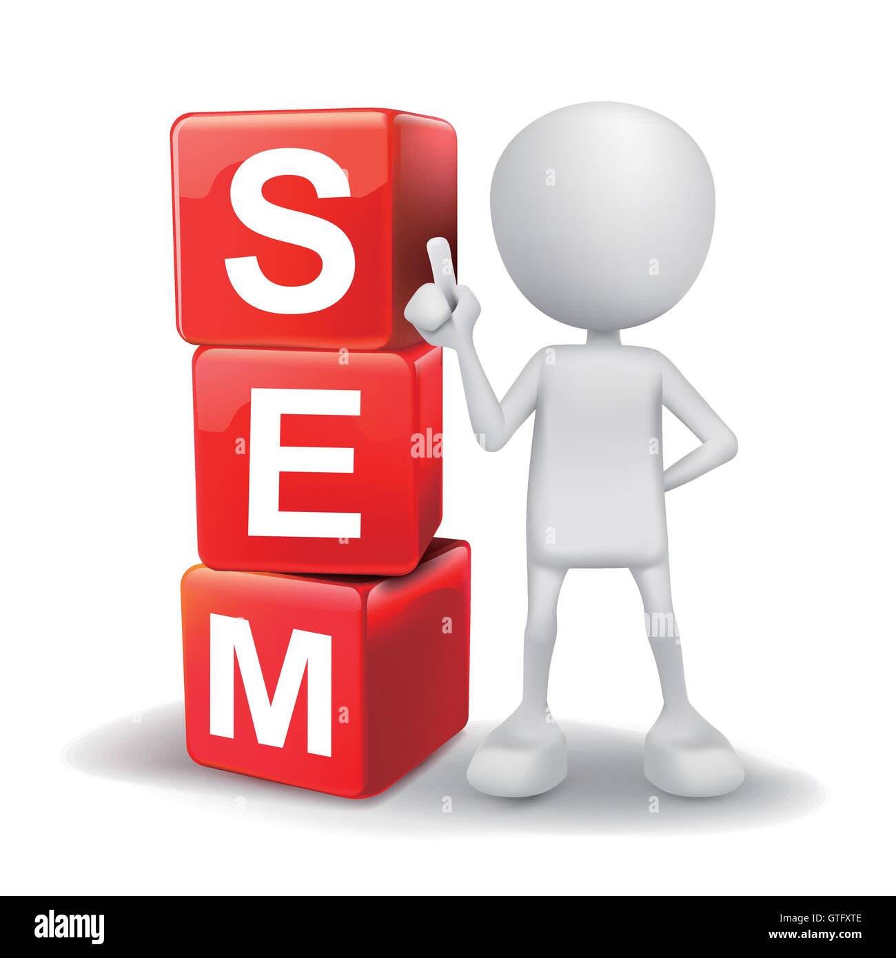 3d illustration of person with word sem cubes on white background Stock ...
