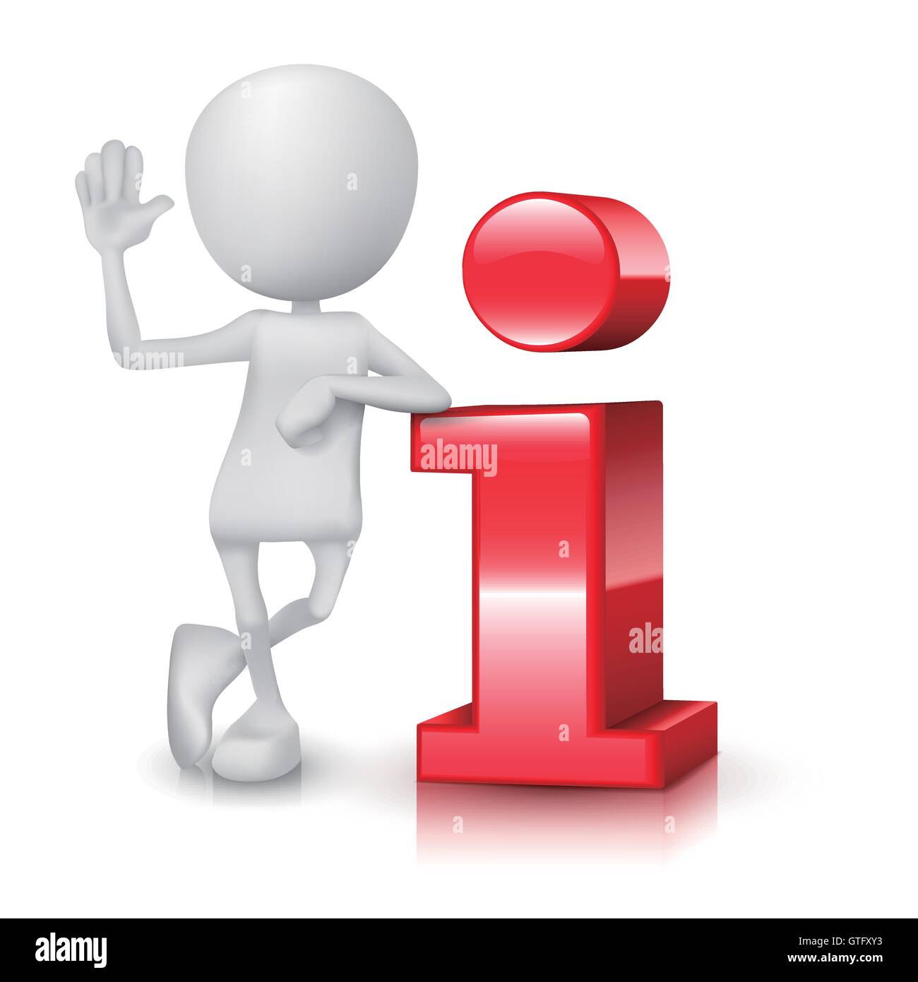 3d small person standing near to an information icon. 3d image ...