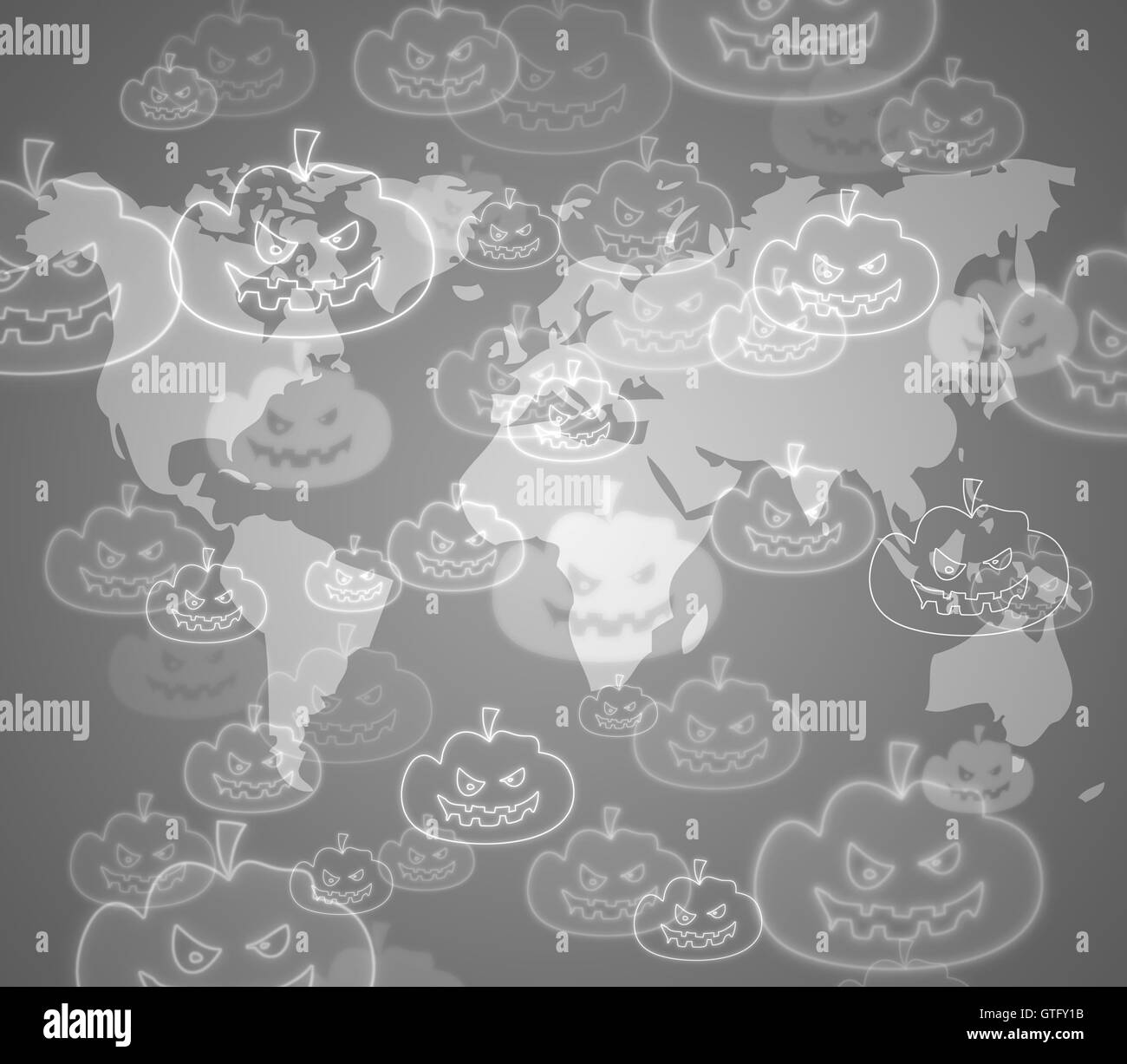 Pumpkin button on world map background Stock Photo - Alamy