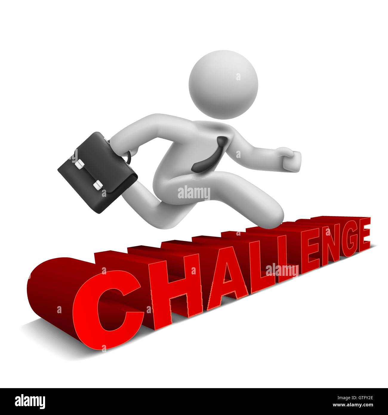 3d businessman jumping over 'challenge' word with white background ...