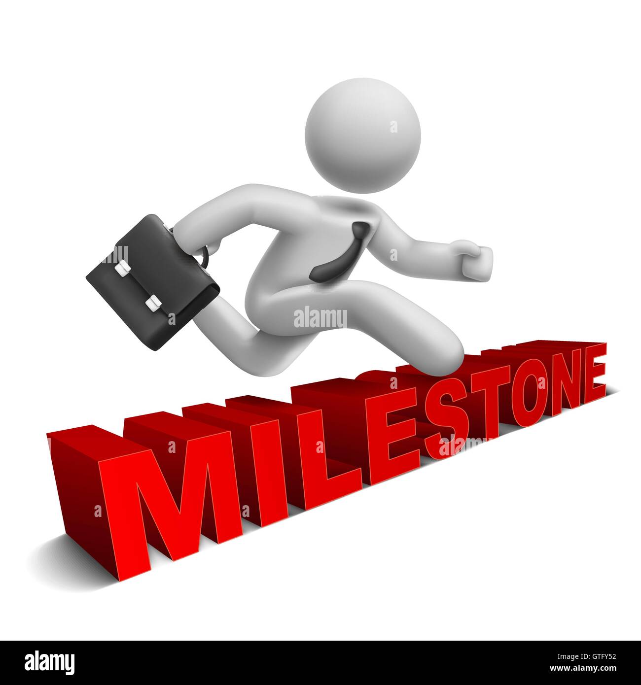 3d businessman jumping over 'milestone' word with white background ...