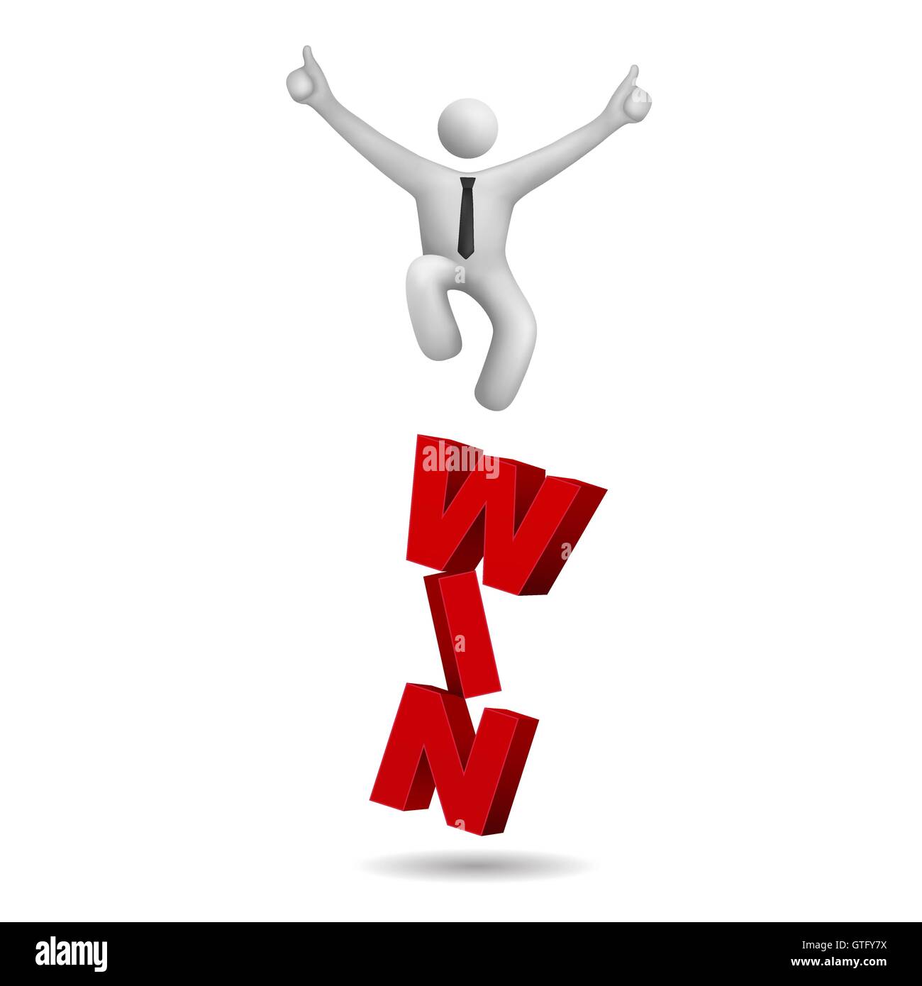 3d businessman jumping on word WIN isolated white background Stock ...