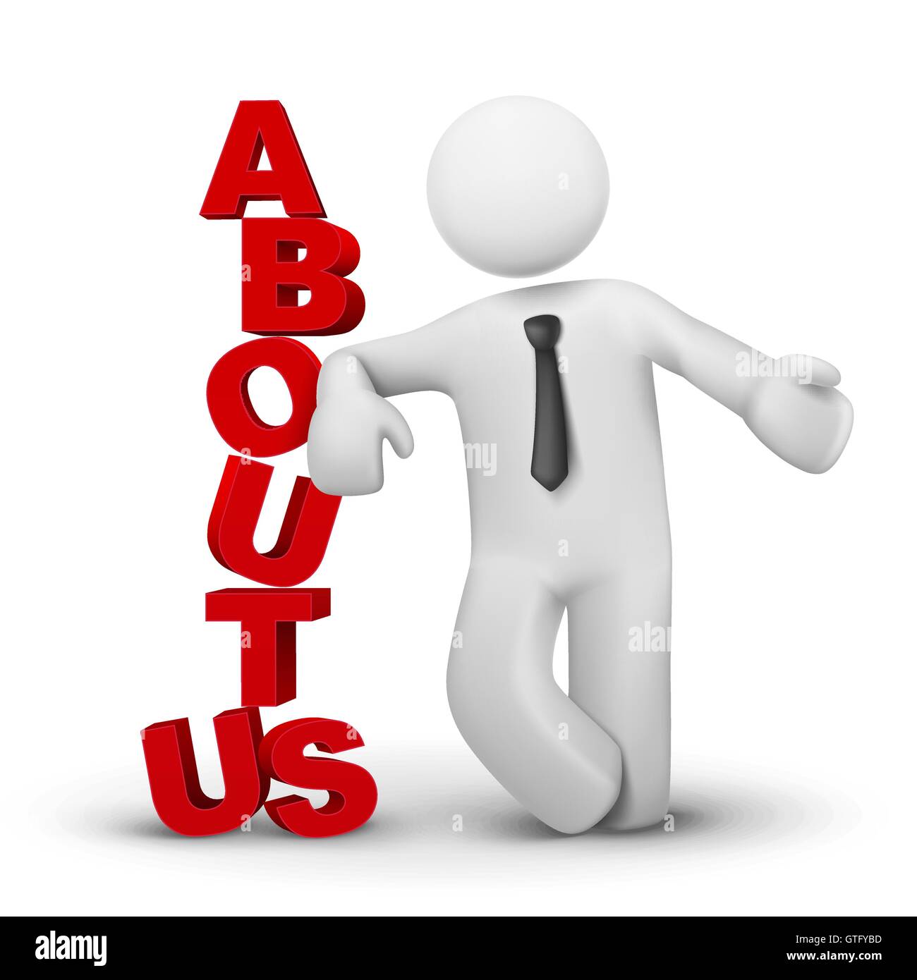 3d business man presenting concept of about us isolated white ...