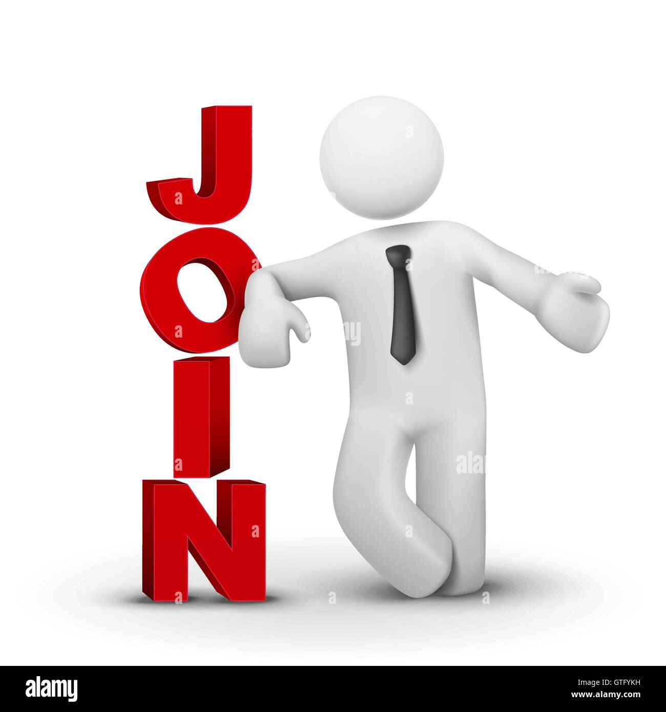 3d business man presenting word join concept isolated white background ...