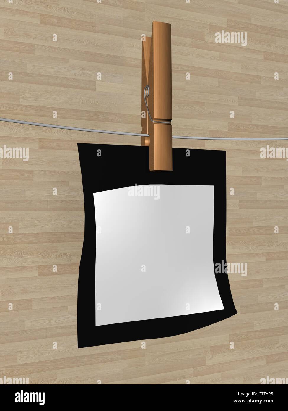One sheet of a paper hanging on a cord. 3D image Stock Photo - Alamy