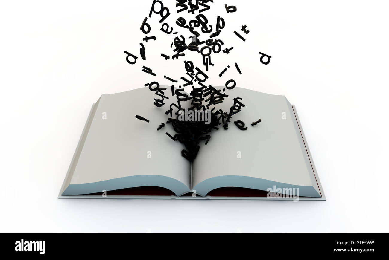 open book with letters Stock Photo - Alamy