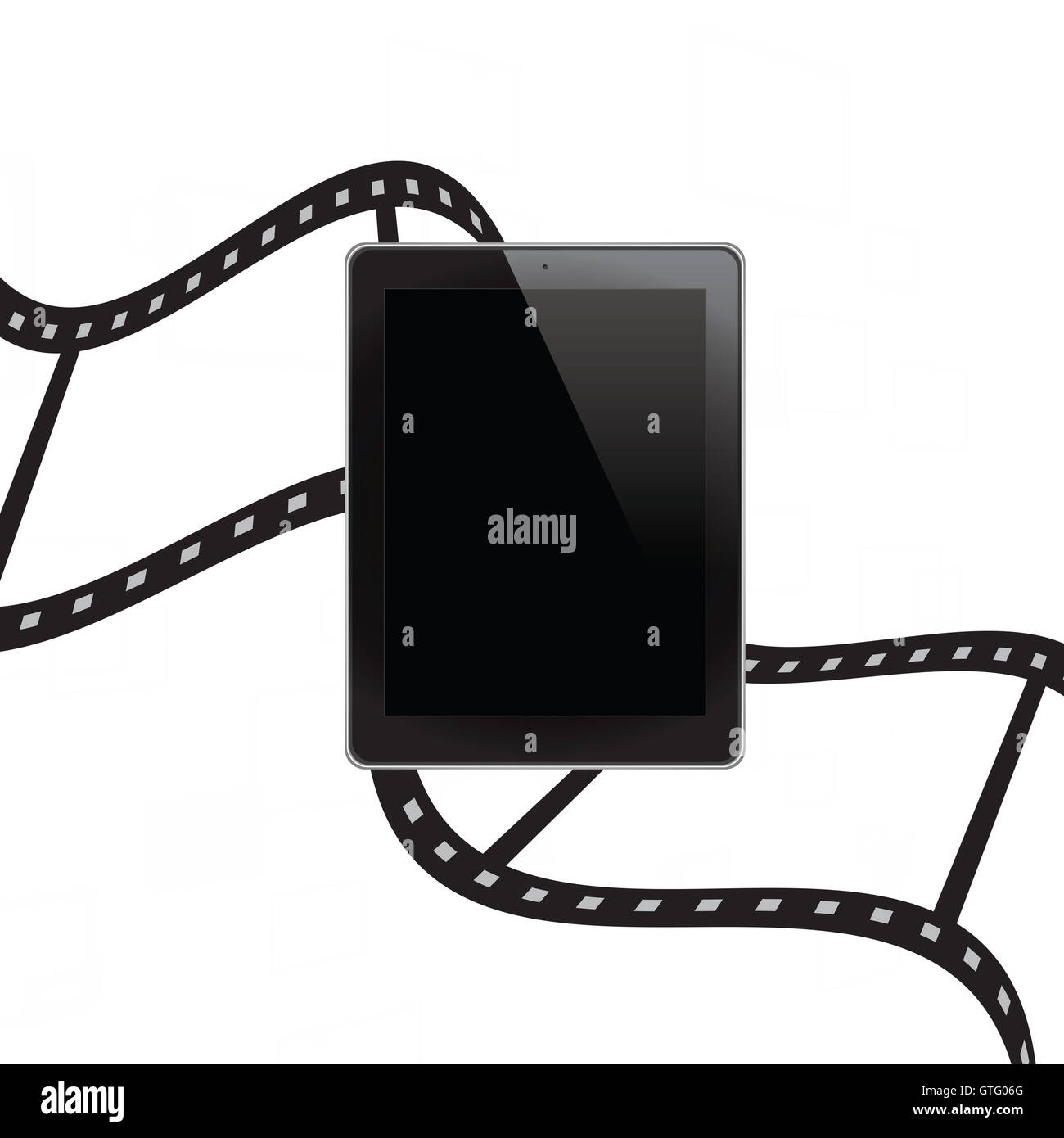 Tablet computer with film background Stock Photo - Alamy