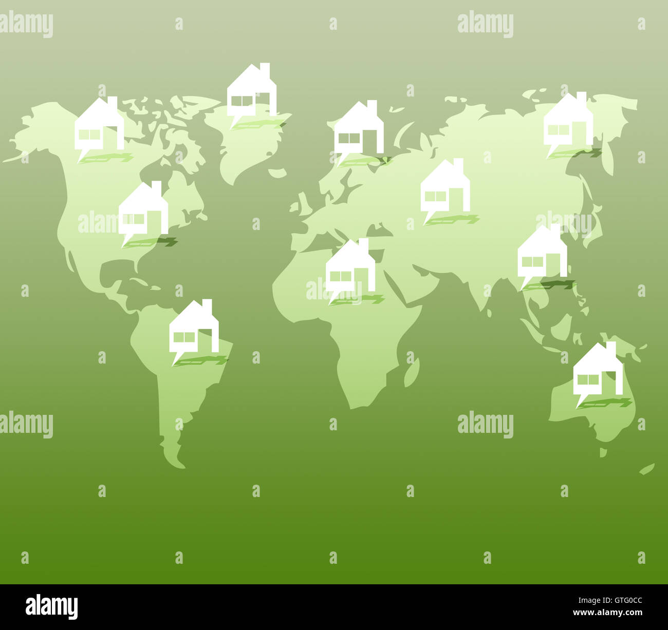 Home button on world map background Stock Photo - Alamy