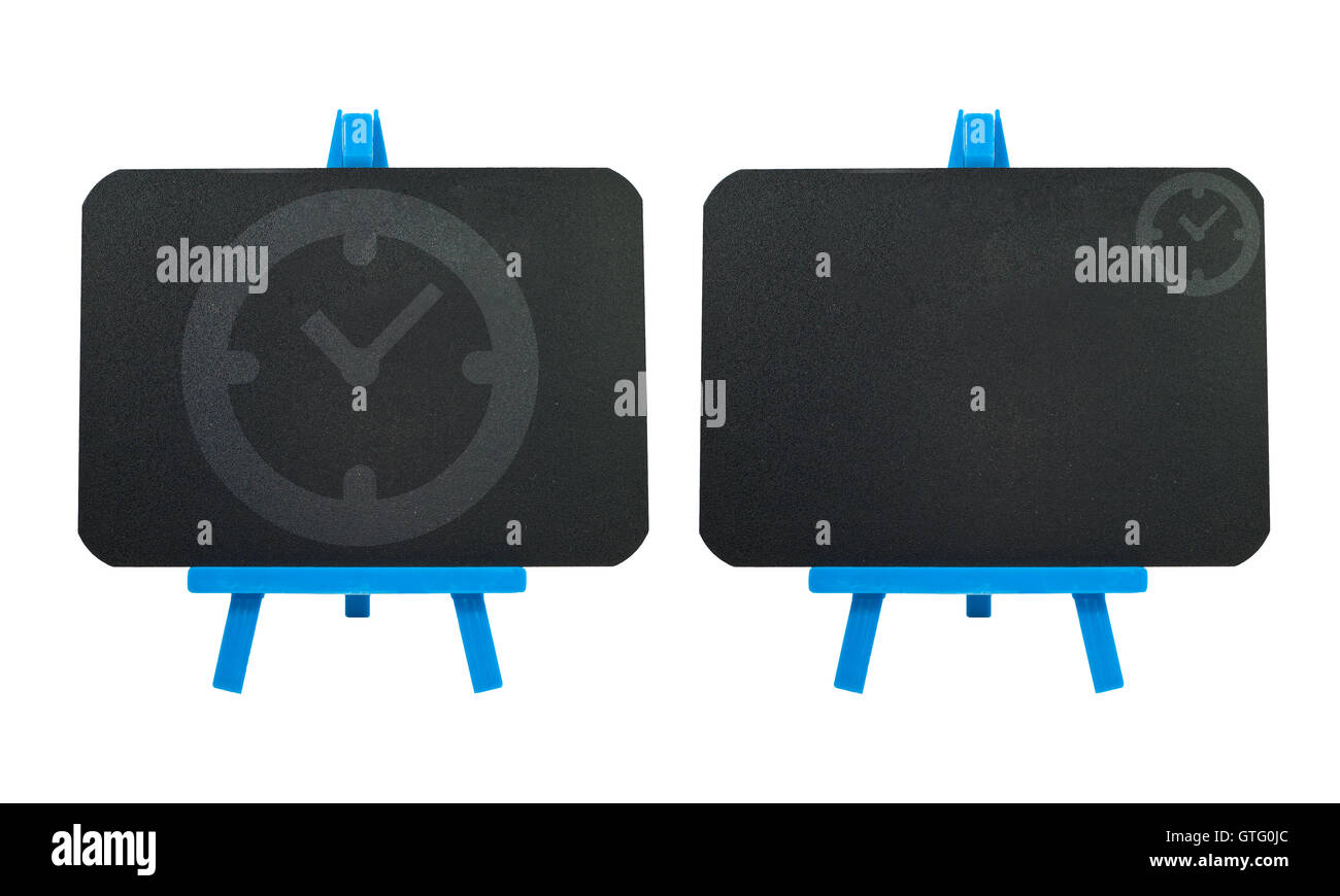 Clock icon on blank blackboard background Stock Photo - Alamy