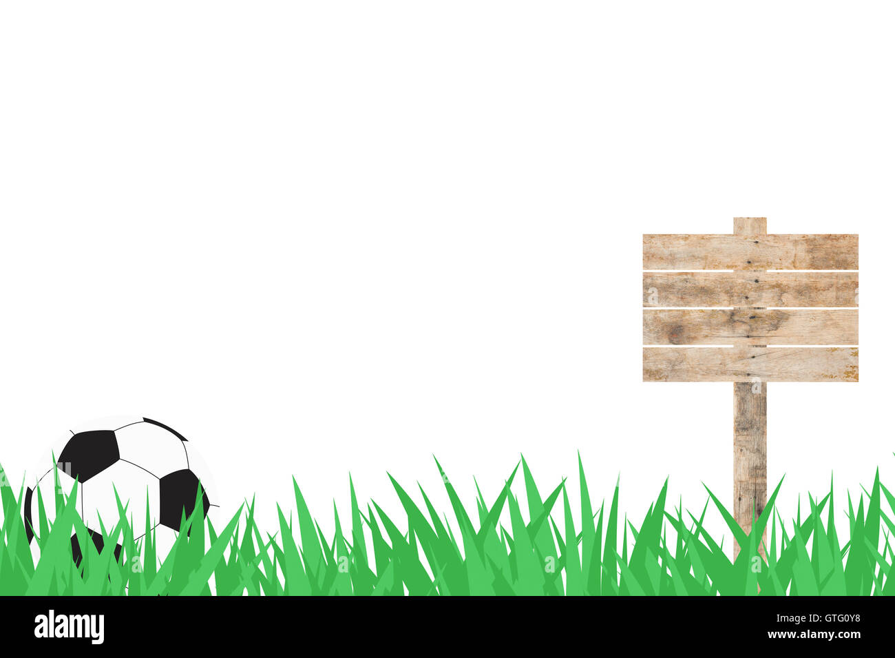 Football soccer with Wooden billboard on grass background Stock Photo ...