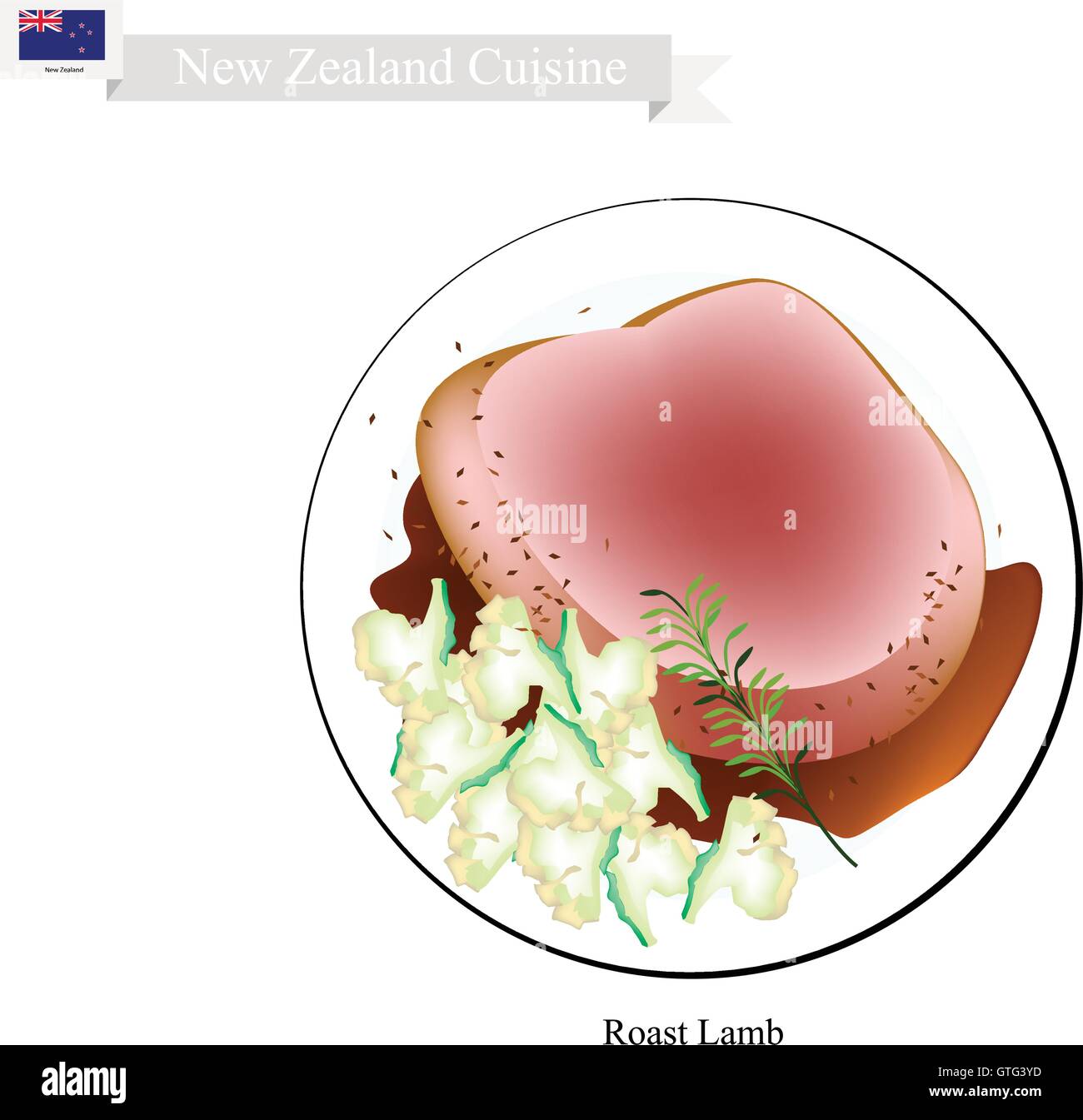 New Zealand Cuisine, Illustration of Traditional Roasted Lamb Legs with ...