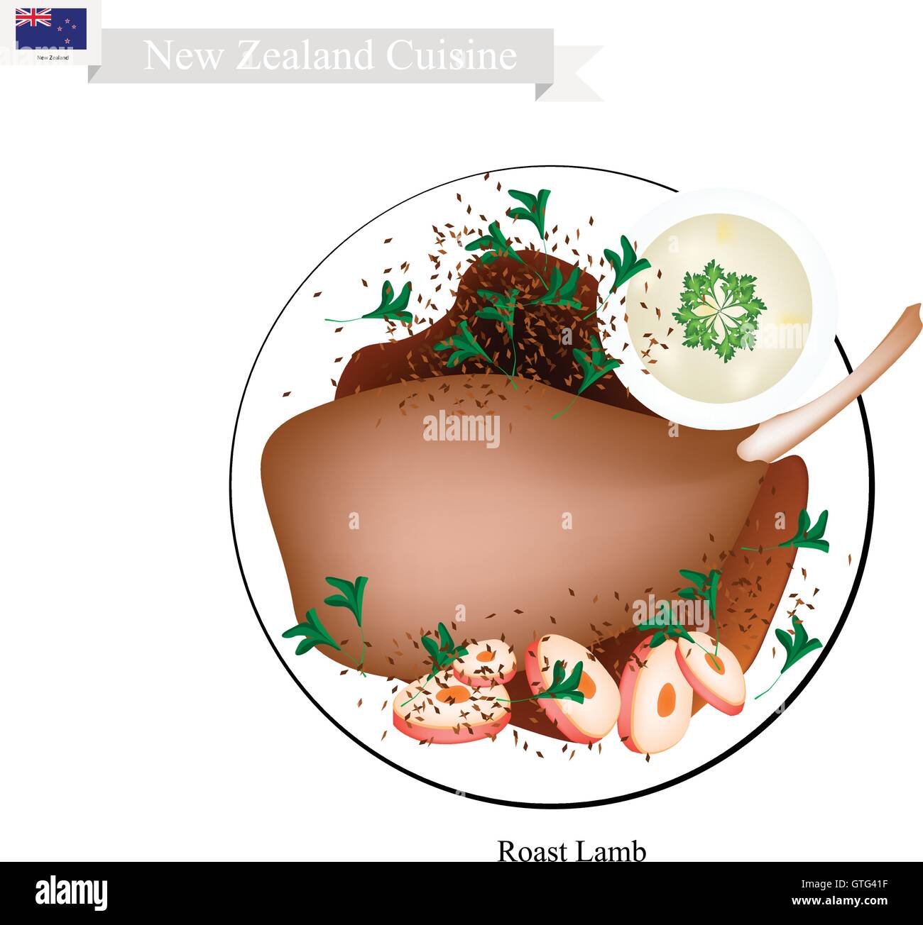 New Zealand Cuisine, Illustration of Traditional Roasted Lamb Legs with ...