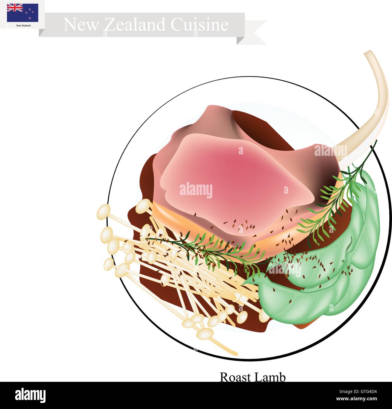 New Zealand Cuisine, Illustration of Traditional Roasted Lamb Rack with ...