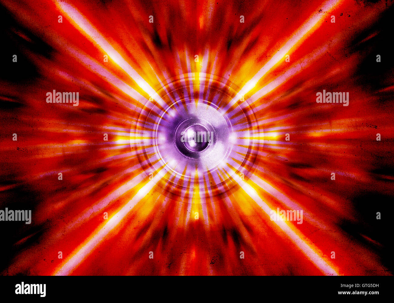 Audio speaker explosion on a red background Stock Photo - Alamy