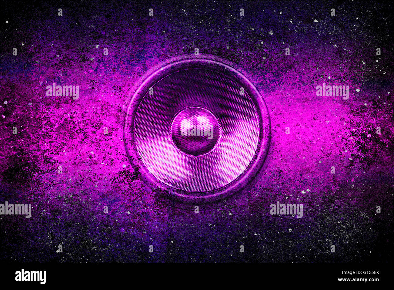 Purple audio speaker on a rough grunge background Stock Photo - Alamy