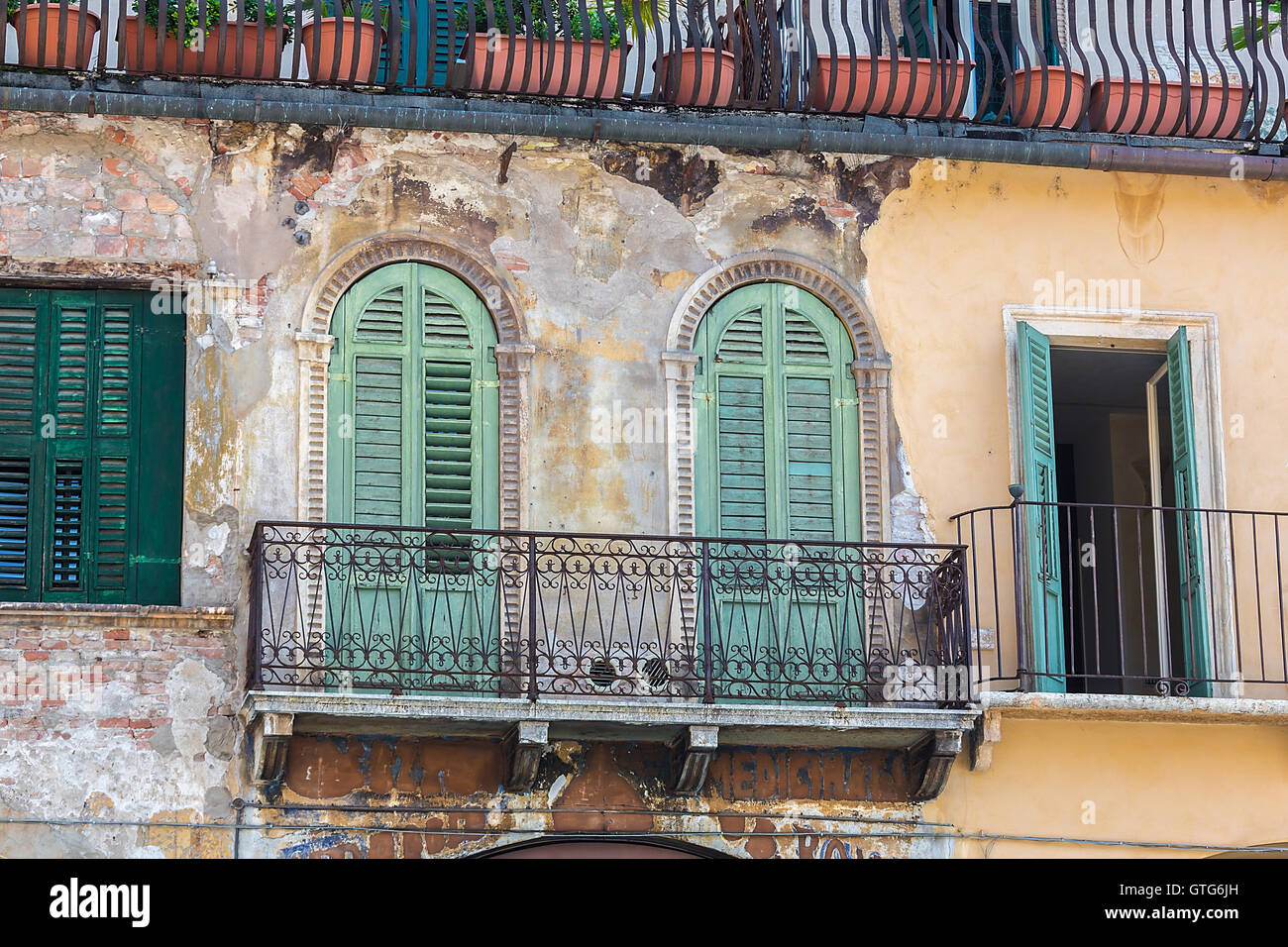 exterior of an old building windows and balcony Stock Photo - Alamy