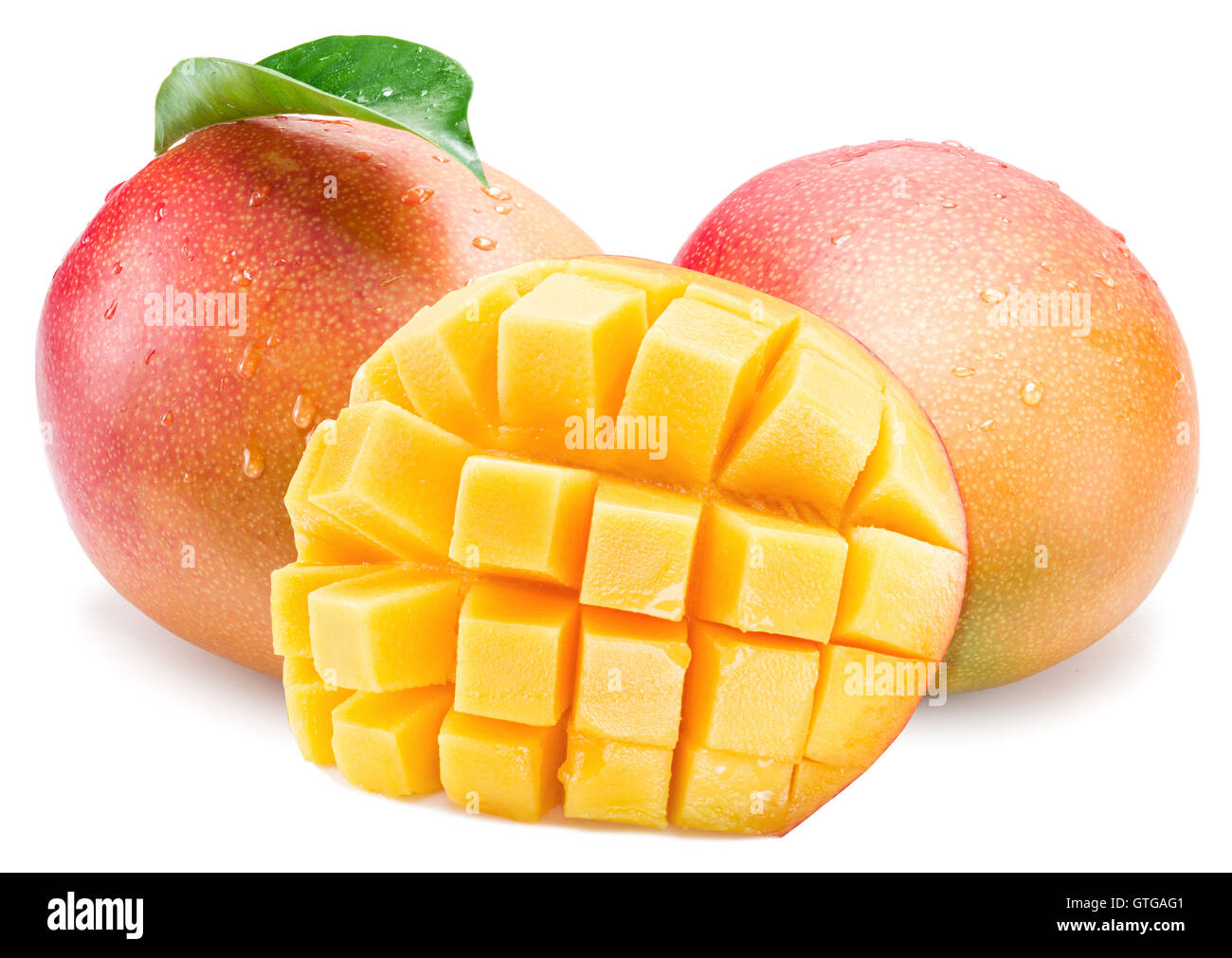 Mango fruits with water drops. Isolated on a white background Stock ...