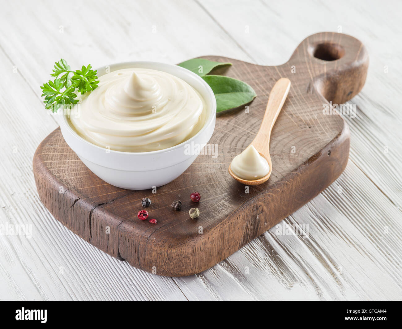 Natural mayonnaise ingredients and the sauce itself Stock Photo - Alamy