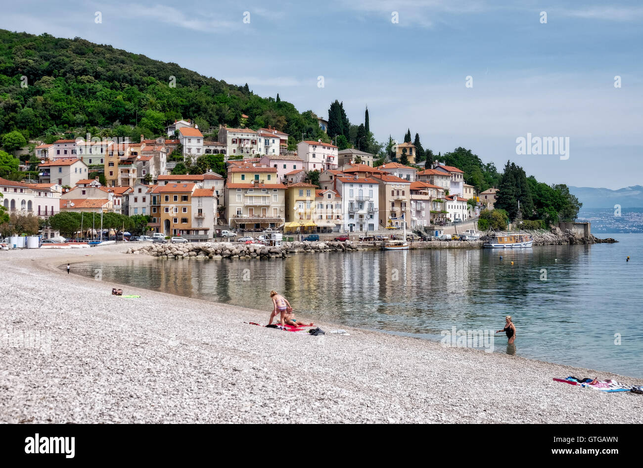 The village of Moscenicka Draga seen from the beach, Istria Croatia ...