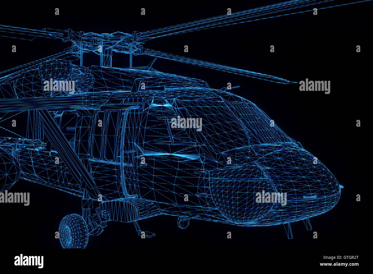 Wireframe Hologram Helicopter in Motion. Nice 3D Rendering Stock Photo ...
