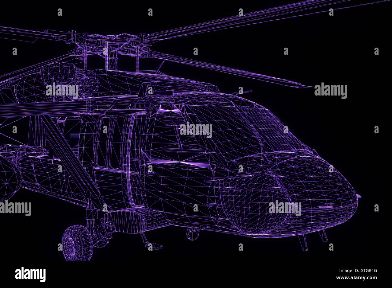 Wireframe Hologram Helicopter in Motion. Nice 3D Rendering Stock Photo ...