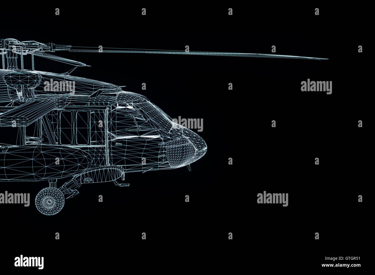 Wireframe Hologram Helicopter in Motion. Nice 3D Rendering Stock Photo ...