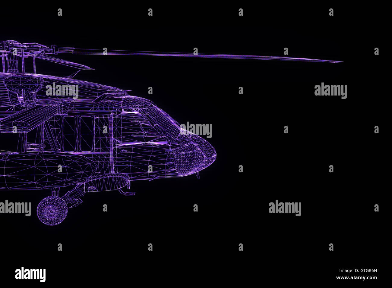 Wireframe Hologram Helicopter in Motion. Nice 3D Rendering Stock Photo ...