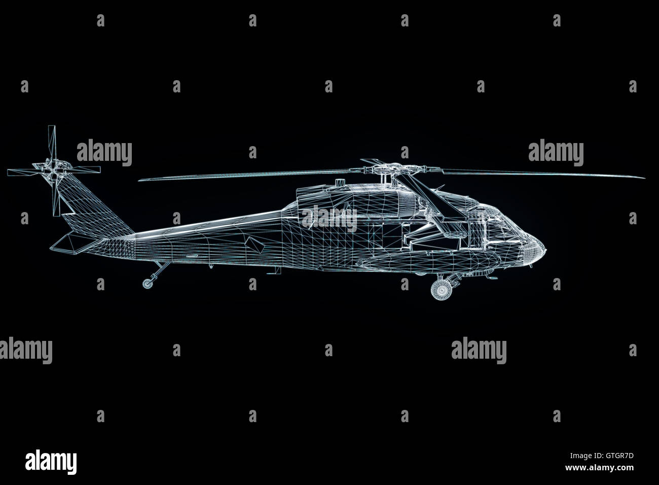 Wireframe Hologram Helicopter in Motion. Nice 3D Rendering Stock Photo ...