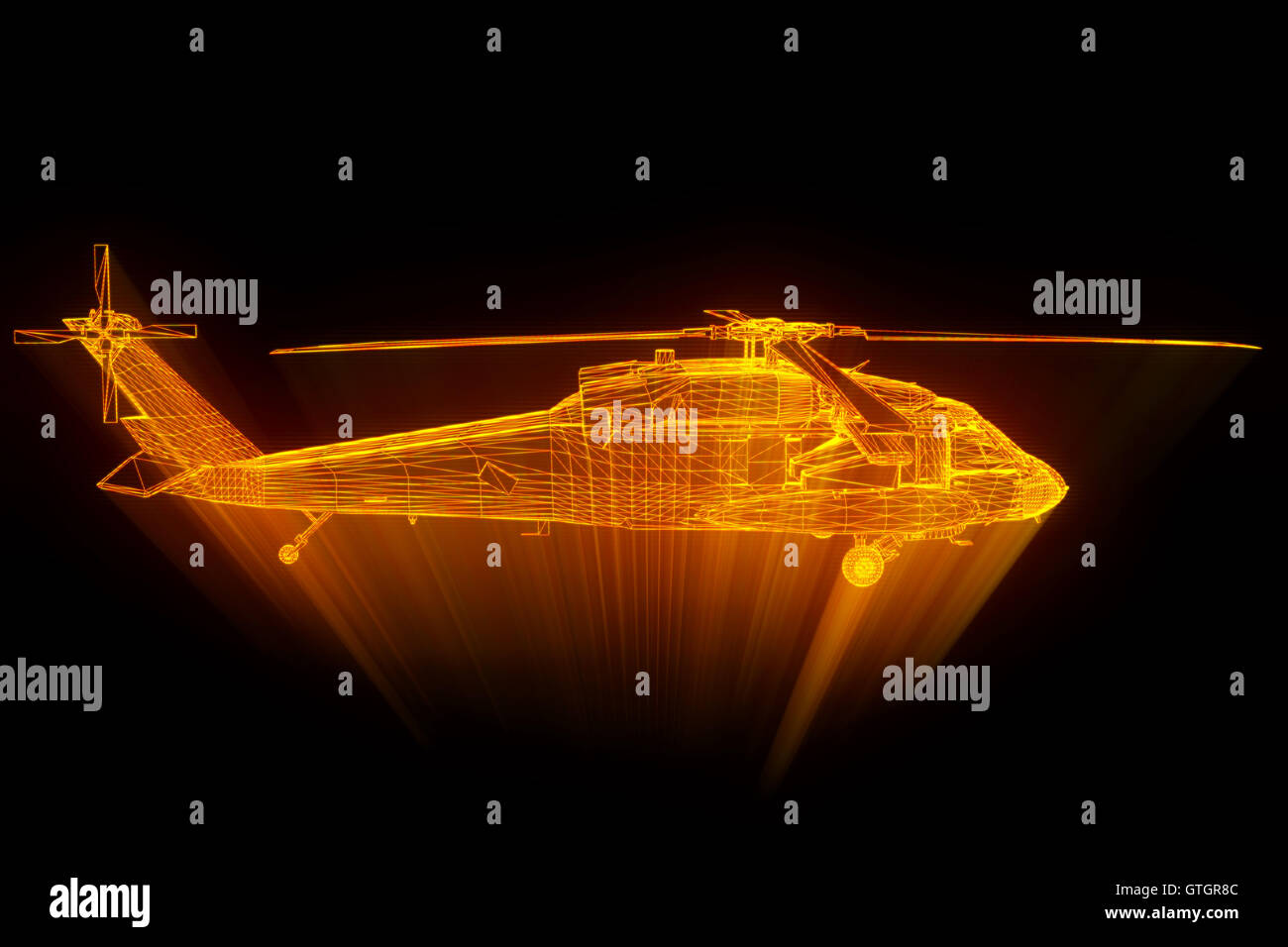 Wireframe Hologram Helicopter in Motion. Nice 3D Rendering Stock Photo ...