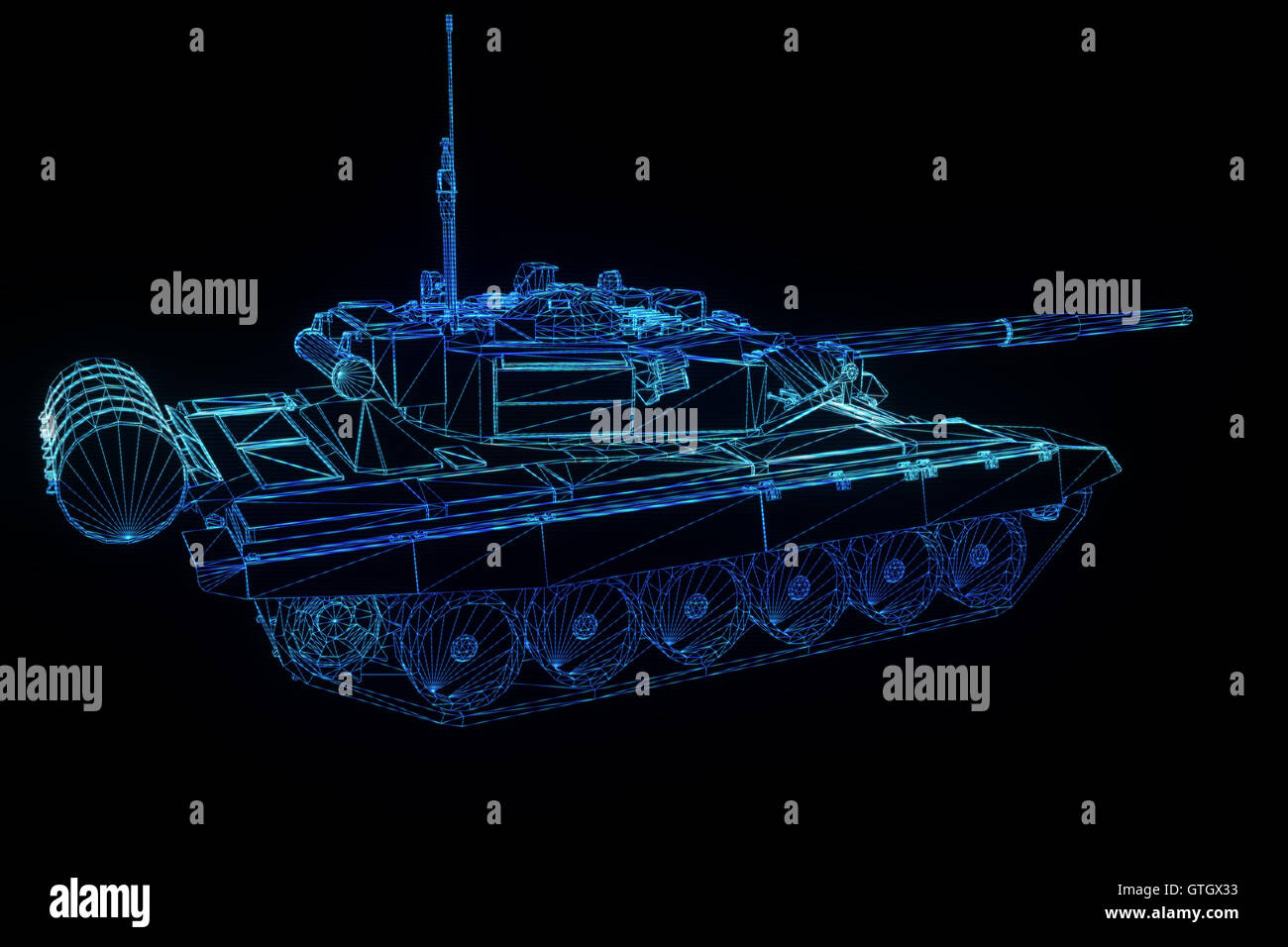 3D Tank Hologram Wireframe in Motion. Nice 3D Rendering Stock Photo - Alamy