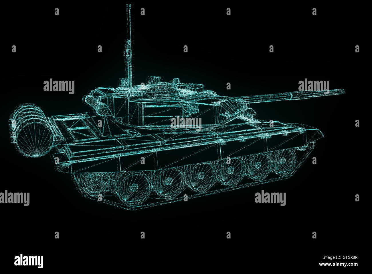 3D Tank Hologram Wireframe in Motion. Nice 3D Rendering Stock Photo - Alamy