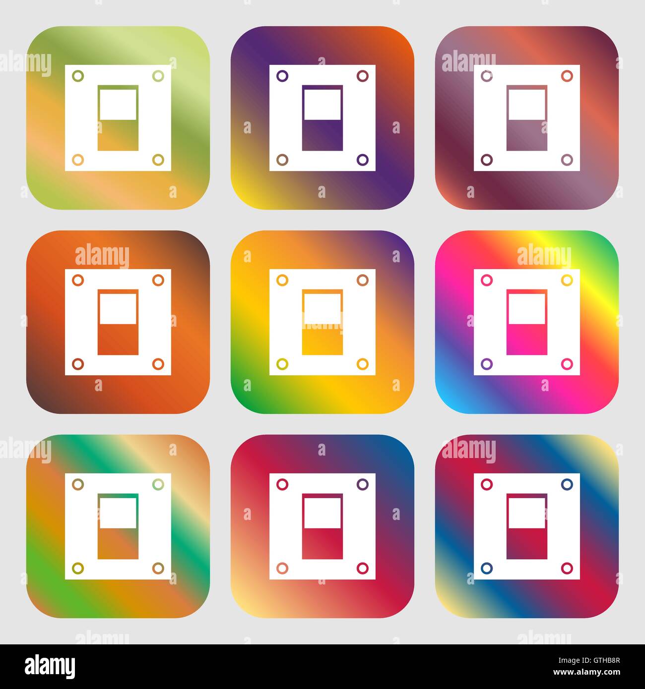 Power switch icon sign . Nine buttons with bright gradients for ...