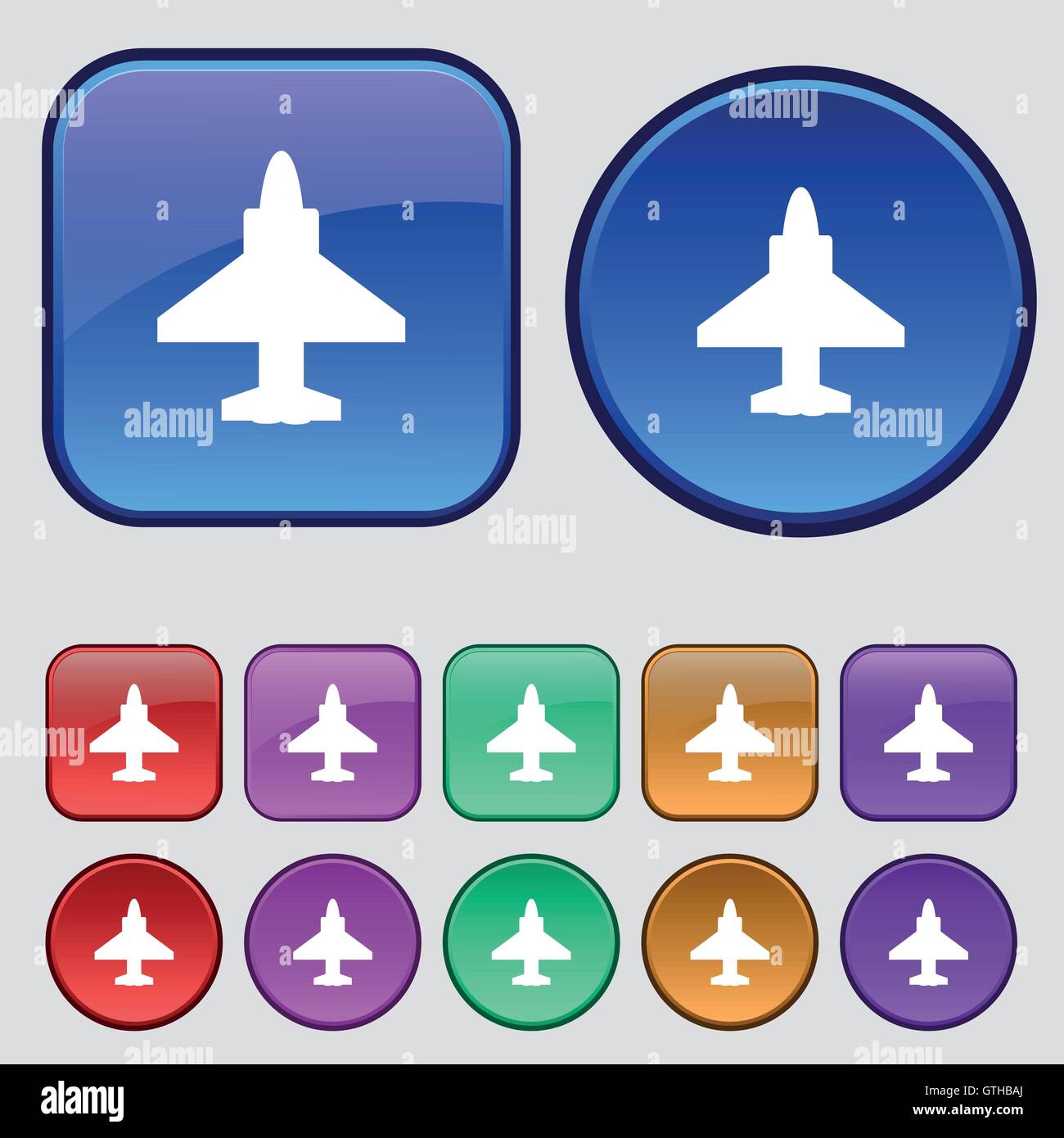 Aircraft or Airplane Icon sign. A set of twelve vintage buttons for ...