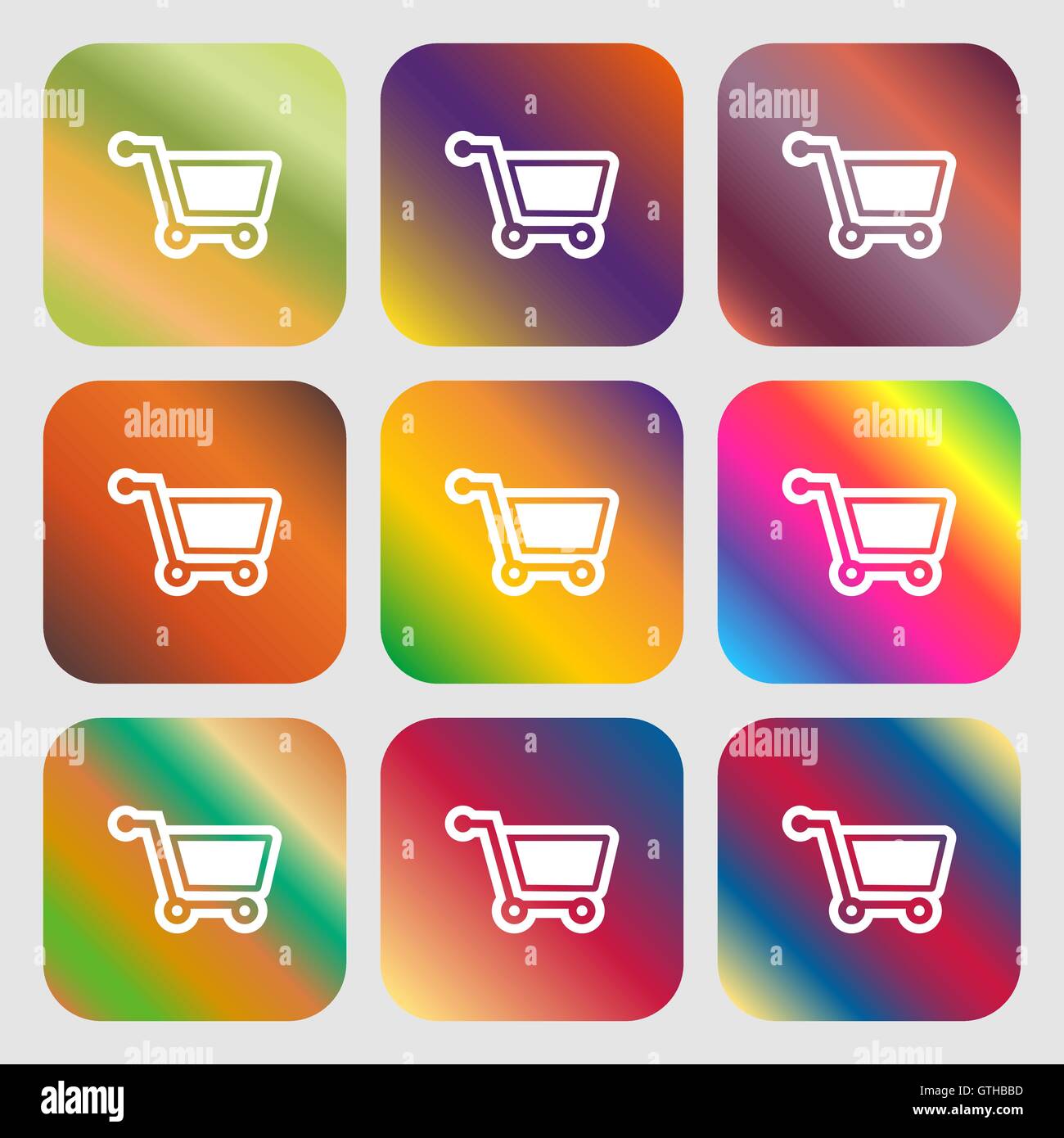shopping cart icon. Nine buttons with bright gradients for beautiful ...