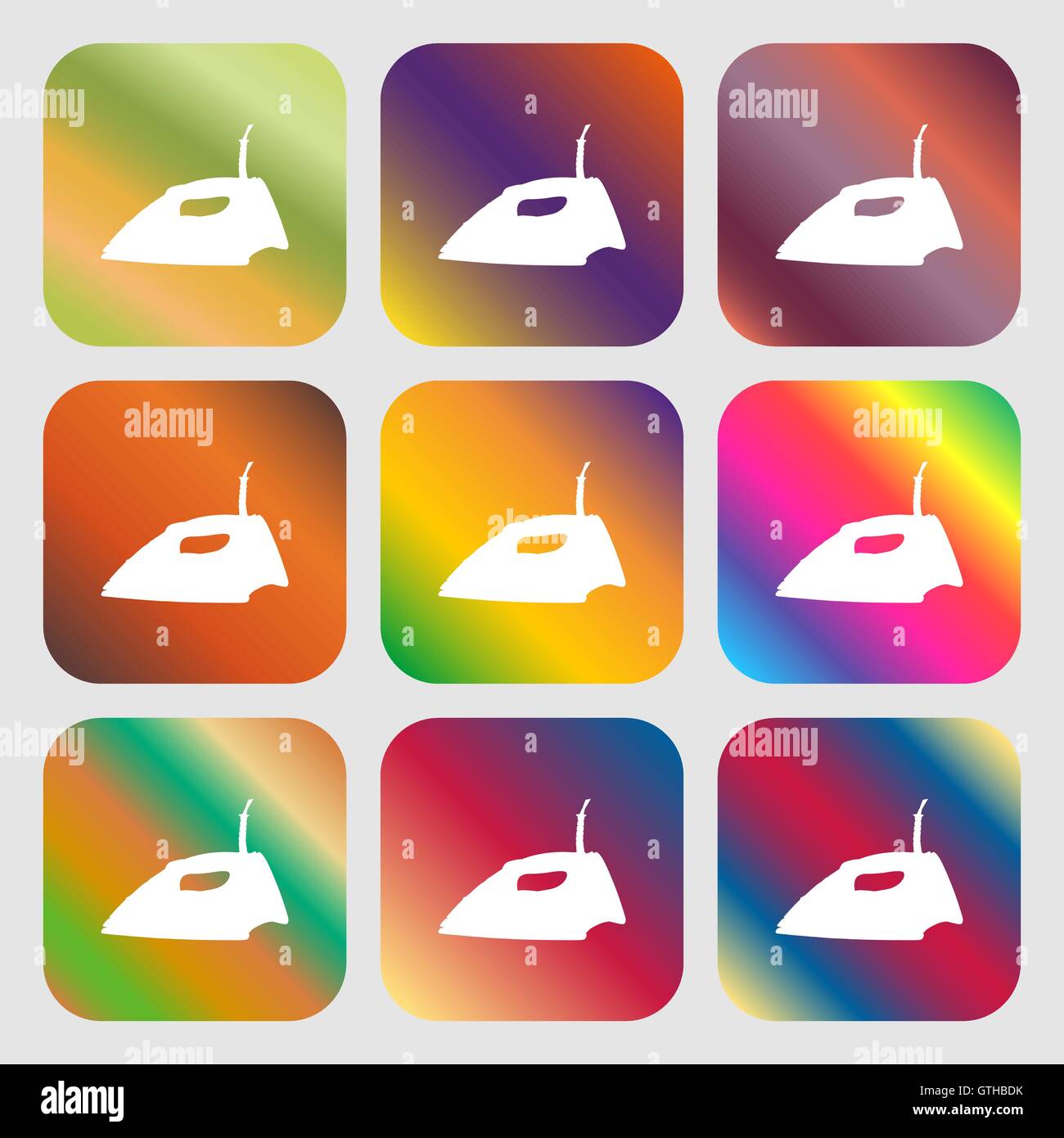 Iron icon. Nine buttons with bright gradients for beautiful design ...