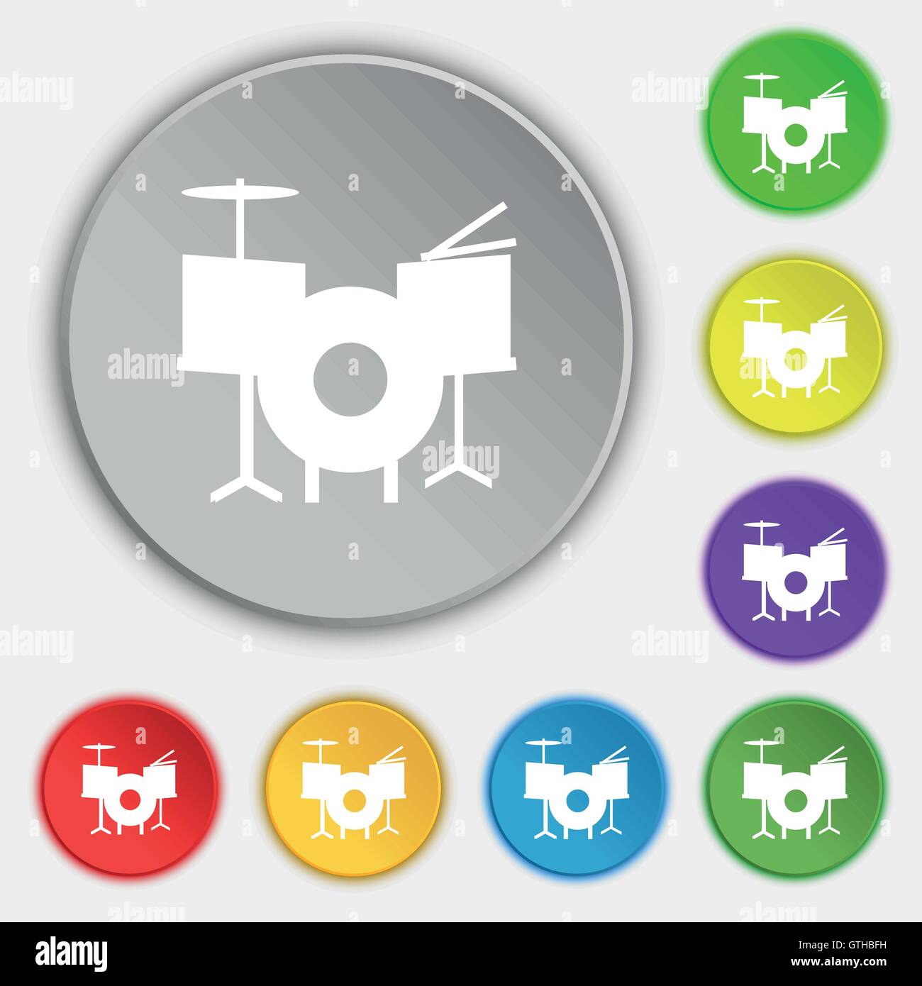 Drum Icon sign. Symbol on eight flat buttons. Vector Stock Vector Image ...