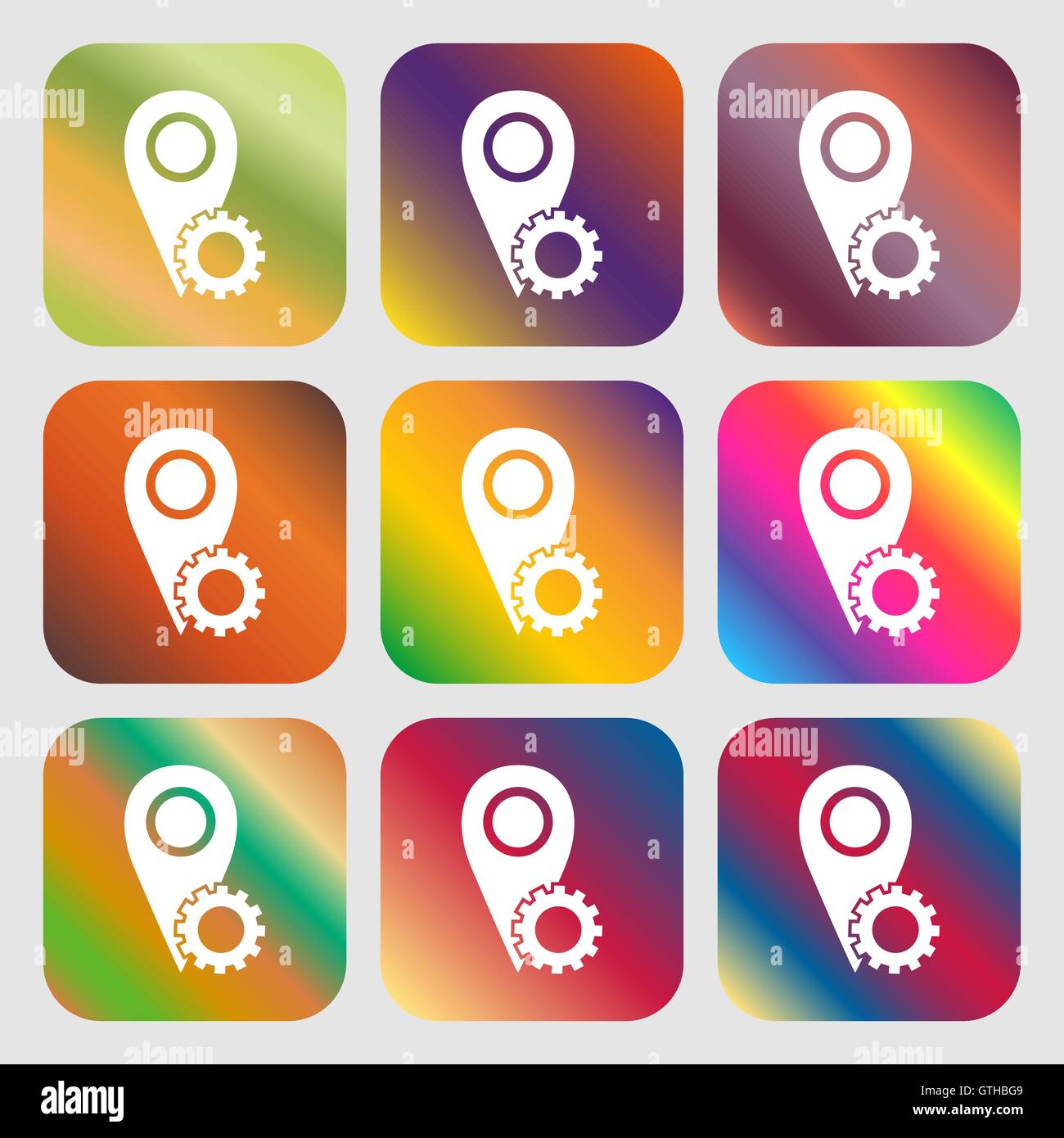 Map pointer setting icon sign . Nine buttons with bright gradients for beautiful design. Vector ...