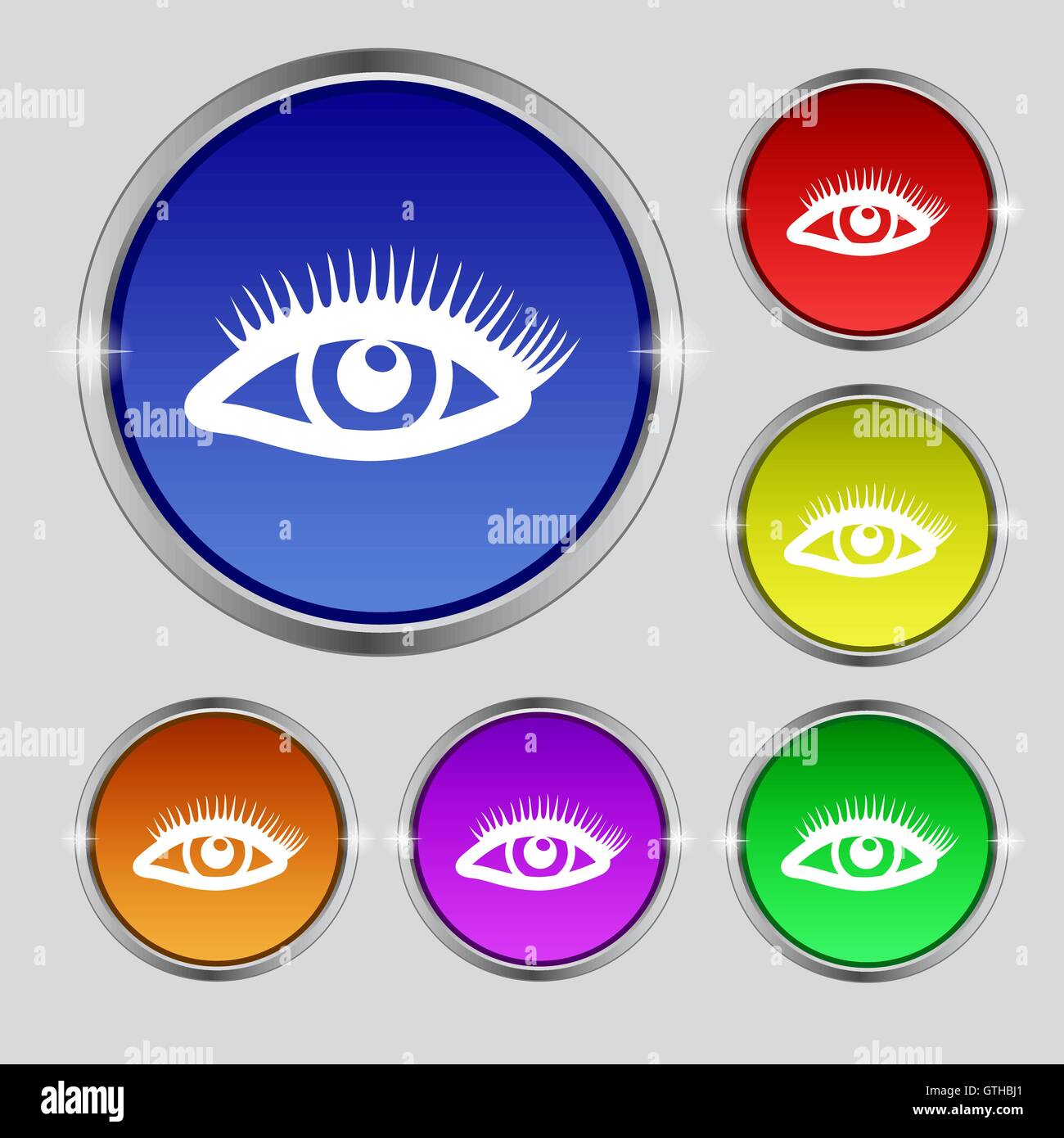 eyelashes icon sign. Round symbol on bright colourful buttons. Vector ...