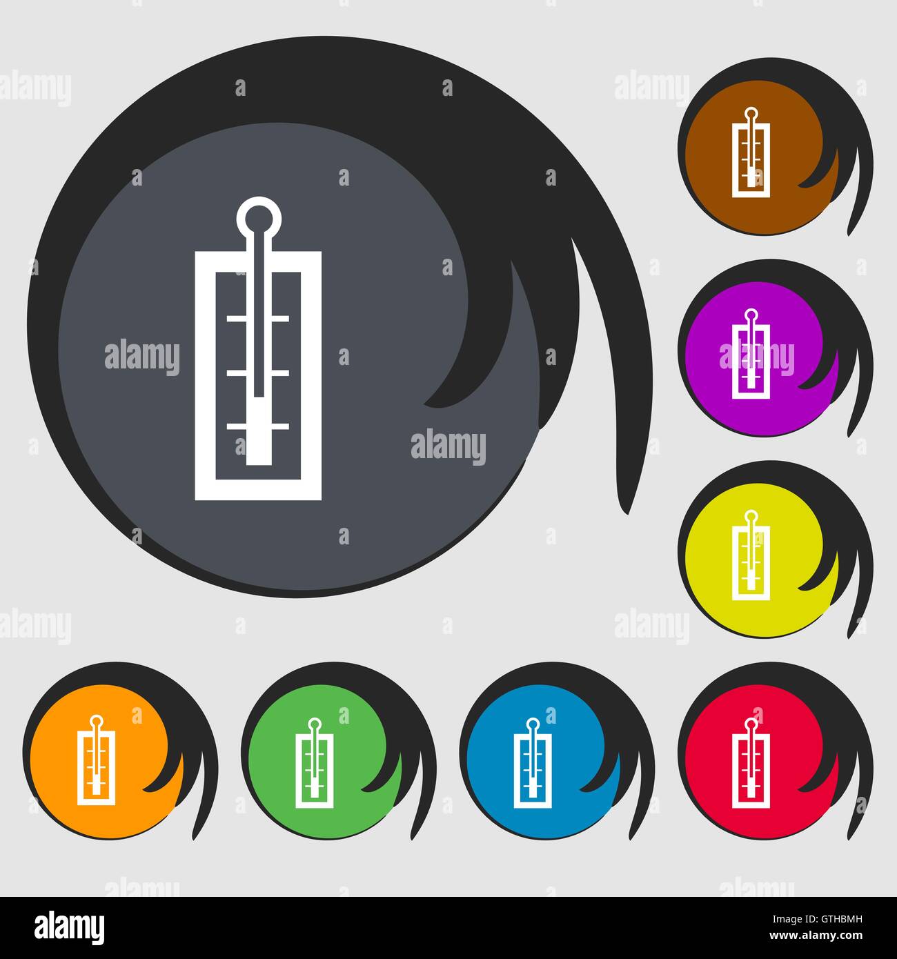 Thermometer sign icon. Symbols on eight colored buttons. Vector Stock ...