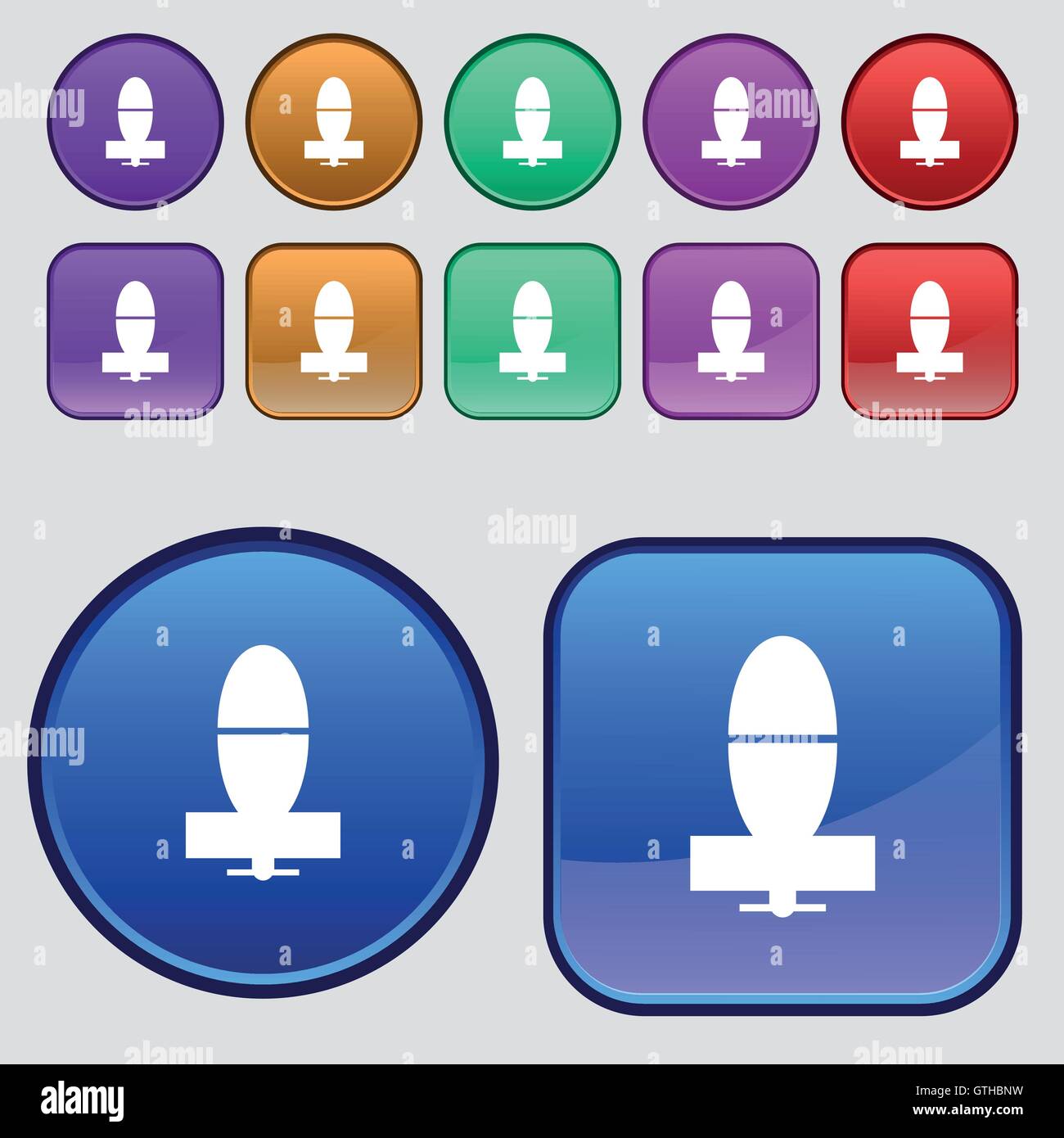 mortar mine icon sign. A set of twelve vintage buttons for your design ...