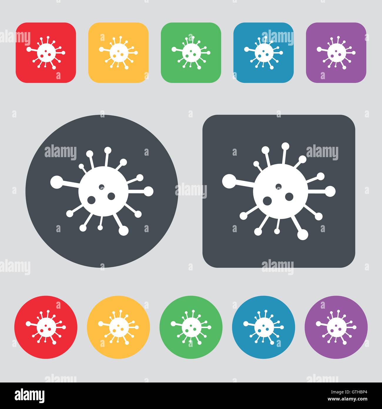 Bacteria icon sign. A set of 12 colored buttons. Flat design. Vector ...