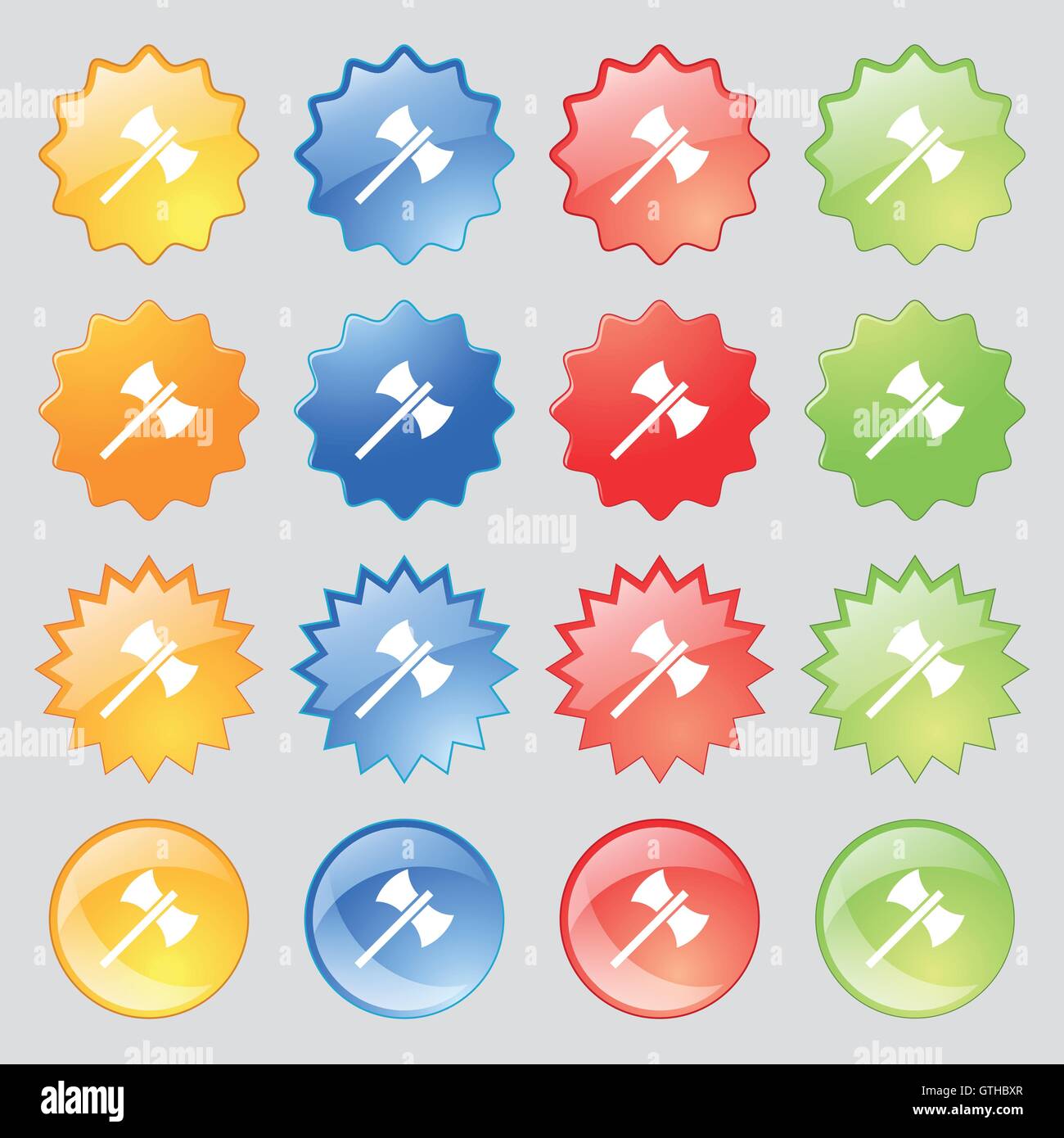 Battle axe icon sign. Big set of 16 colorful modern buttons for your ...